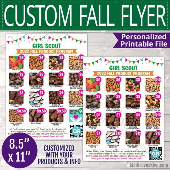 Personalized 2022 Printable Girl Scout Fall Product Flyer with QR Code ...