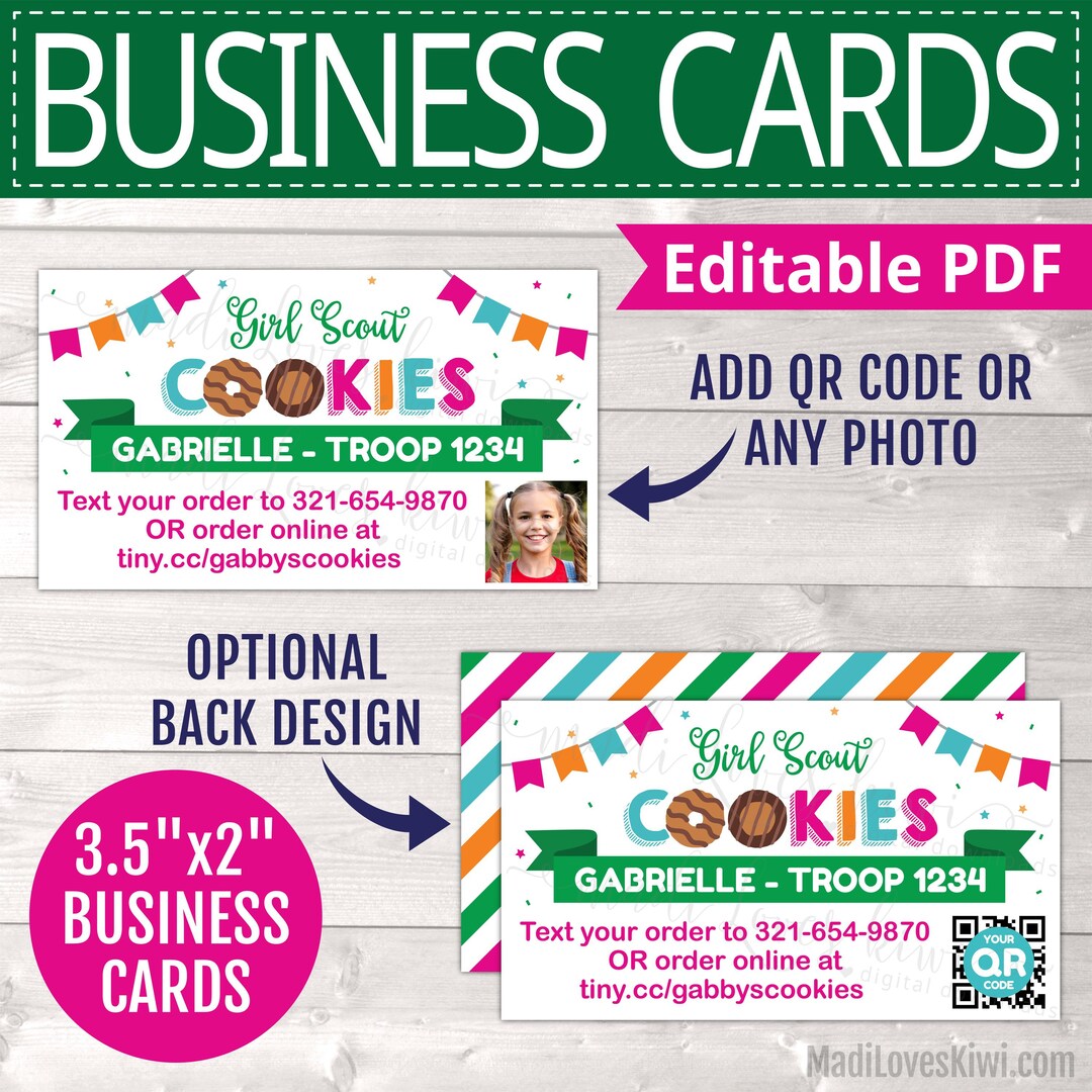 Printable Scout Cookie Business Card With QR Code, Editable Girl Seller ...