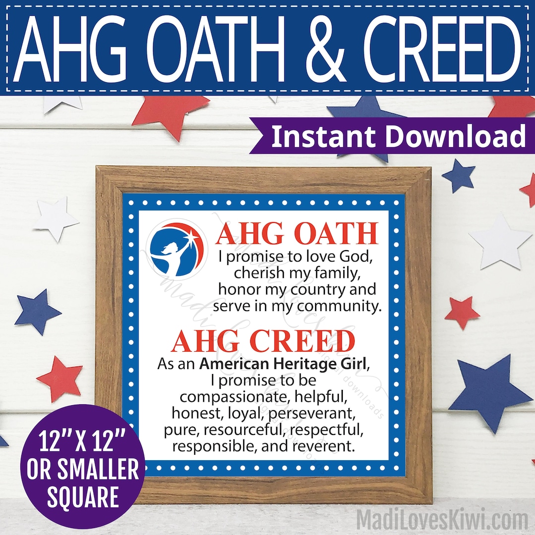 Printable American Heritage Girl Oath & Creed Sign, AHG Troop Leader ...