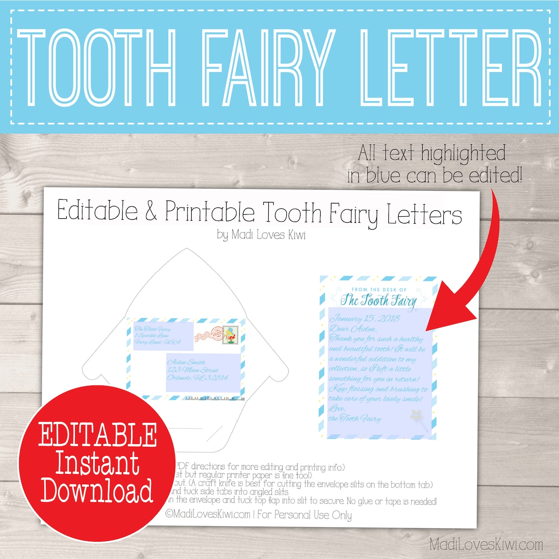 Personalized Tooth Fairy Letter Kit Boy Printable Download - Etsy