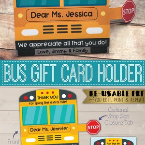 School Bus Gift Card Holder for Driver, Editable Teacher Appreciation ...