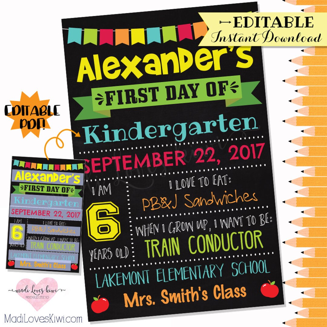 Reusable First Day of School Sign, Printable Back to School Chalkboard ...