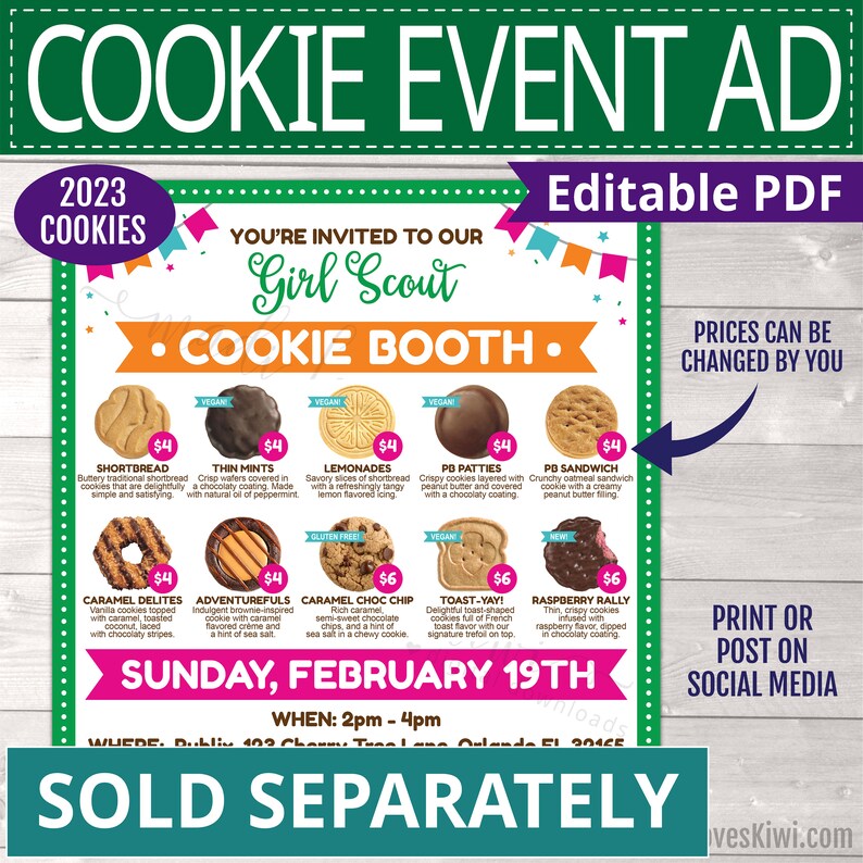 2023 Printable Abc Girl Scout Order Form Editable Cookie Etsy