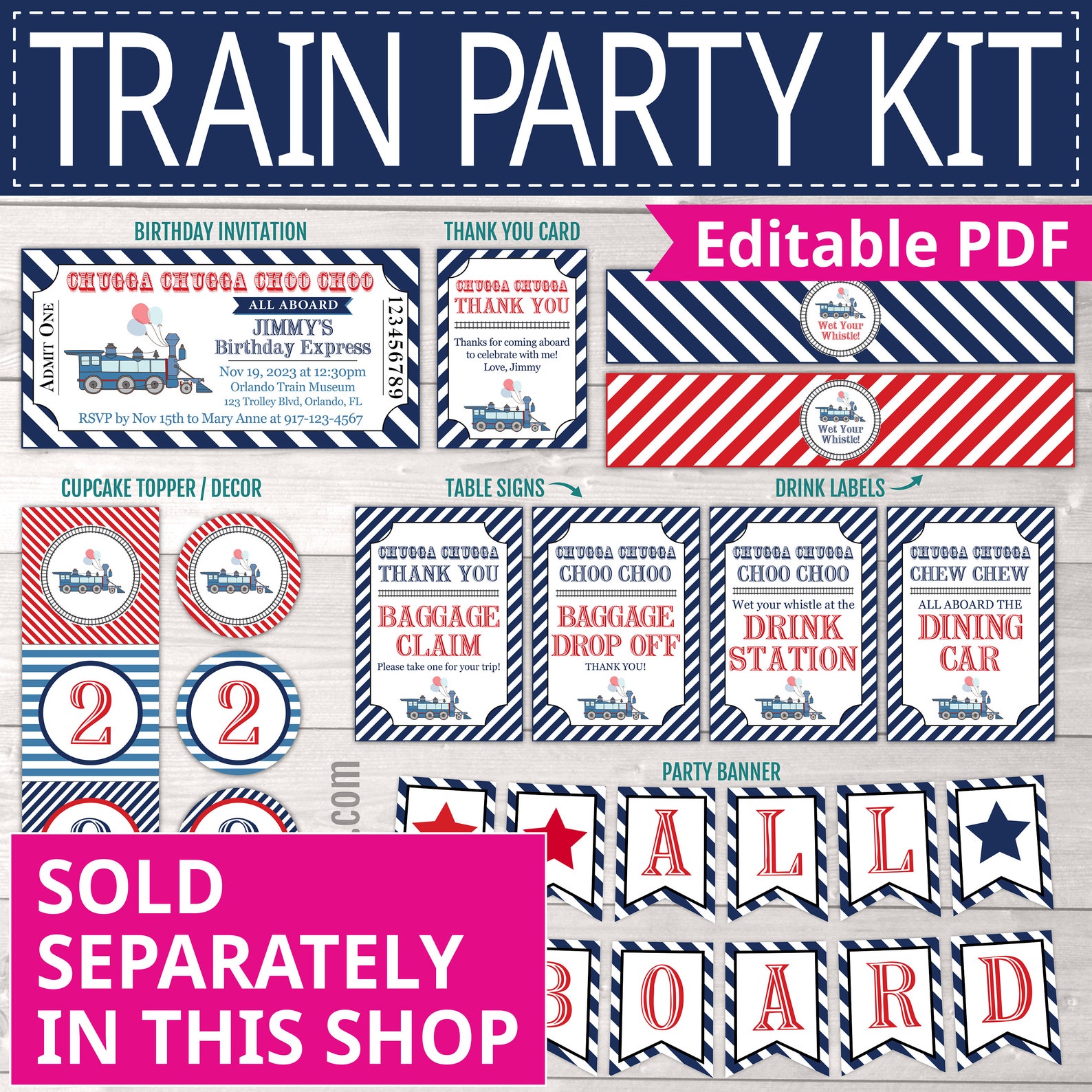 Editable Train Party Banner Printable Happy Birthday Pennant - Etsy