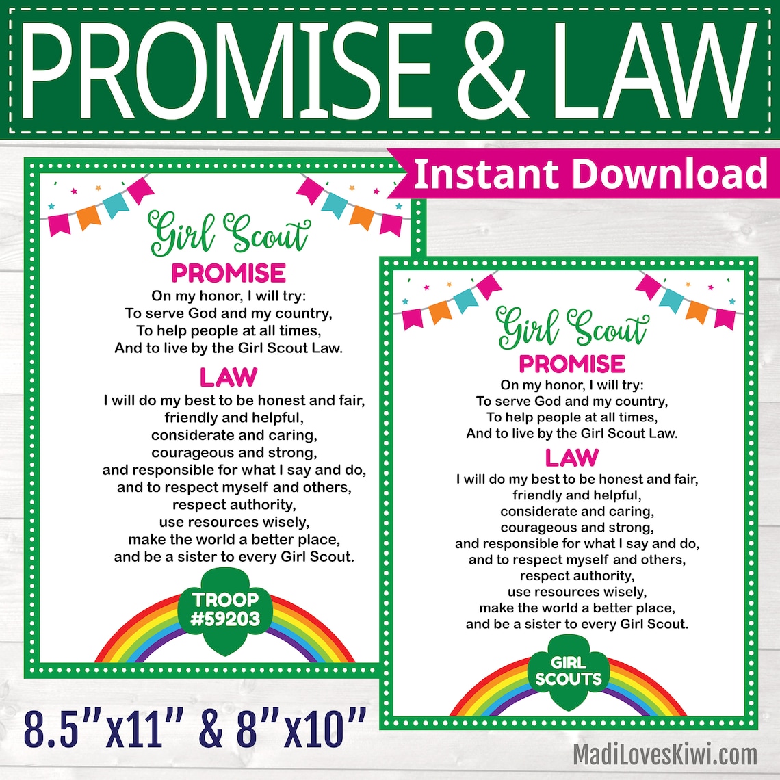 Printable Girl Scout Promise and Law Poster for Troop 8x10 & - Etsy Canada