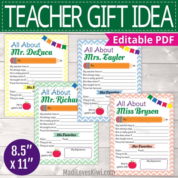 Personalized All About My Teacher Printable, Custom End of Year Teacher ...