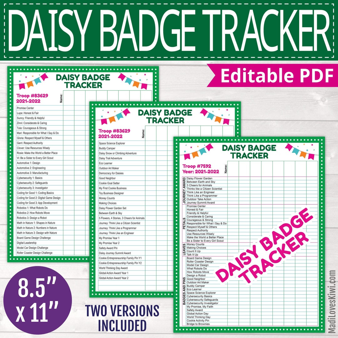 Printable Scout Daisy Badge Tracker, Editable Troop Leader Organizer ...