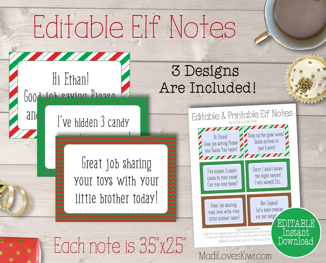 Printable Elf Note PDF Template, Editable Christmas Prop Accessory Idea ...