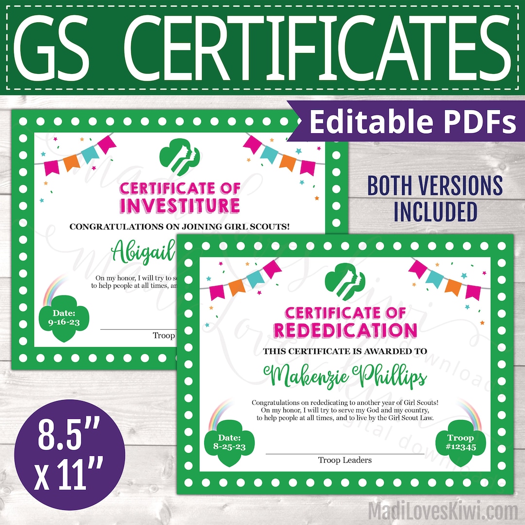 Editable Scout Investiture Certificate for All GS Levels, Printable ...