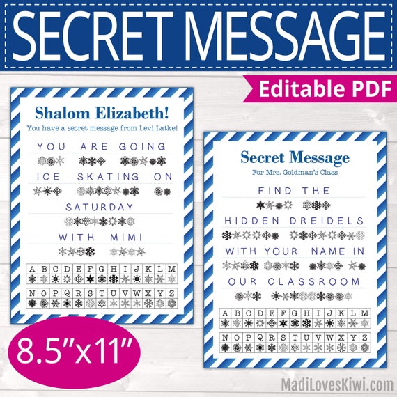 Editable Winter Holiday Secret Message from Mensch, Printable Hanukkah ...