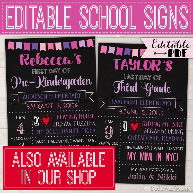First Day of School Sign Editable PDF Last Day Chalkboard | Etsy