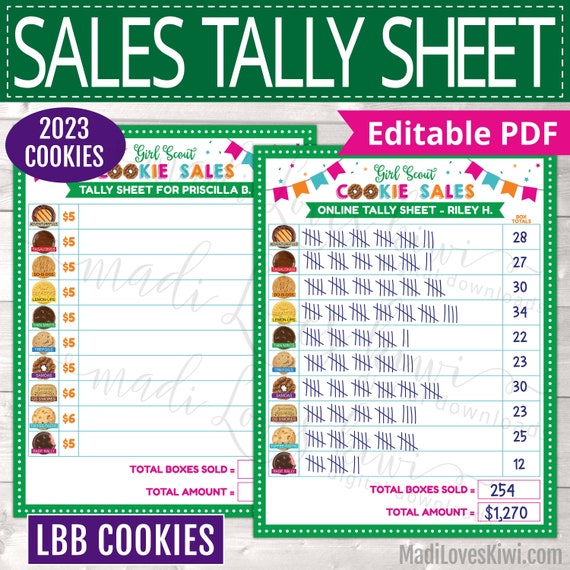 2023 Editable LBB Girl Scout Cookie Sales Tally Sheet, Printable Online ...