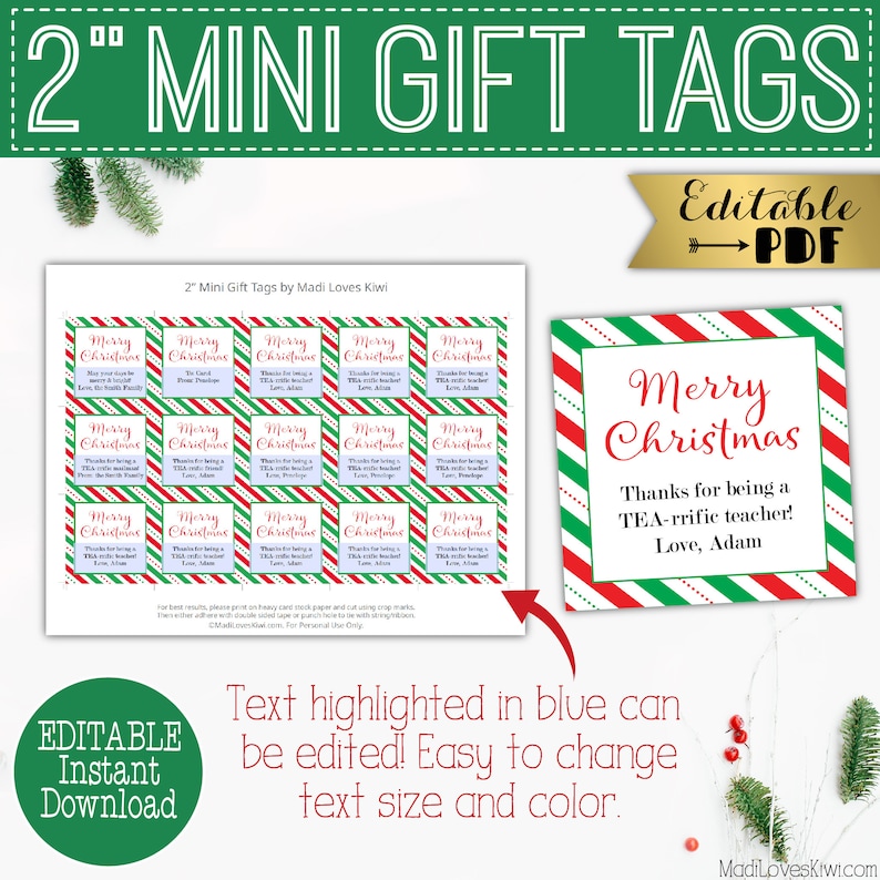 2 Mini Christmas Gift Tags Printable Reusable Holiday - Etsy