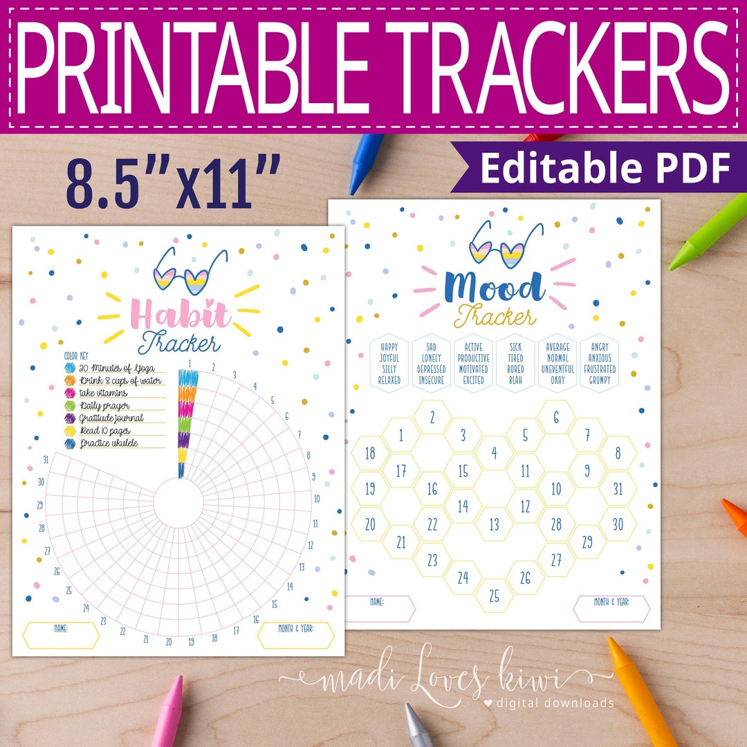 Printable Habit Tracker, Editable Mood Chart, Circular Monthly Instant ...