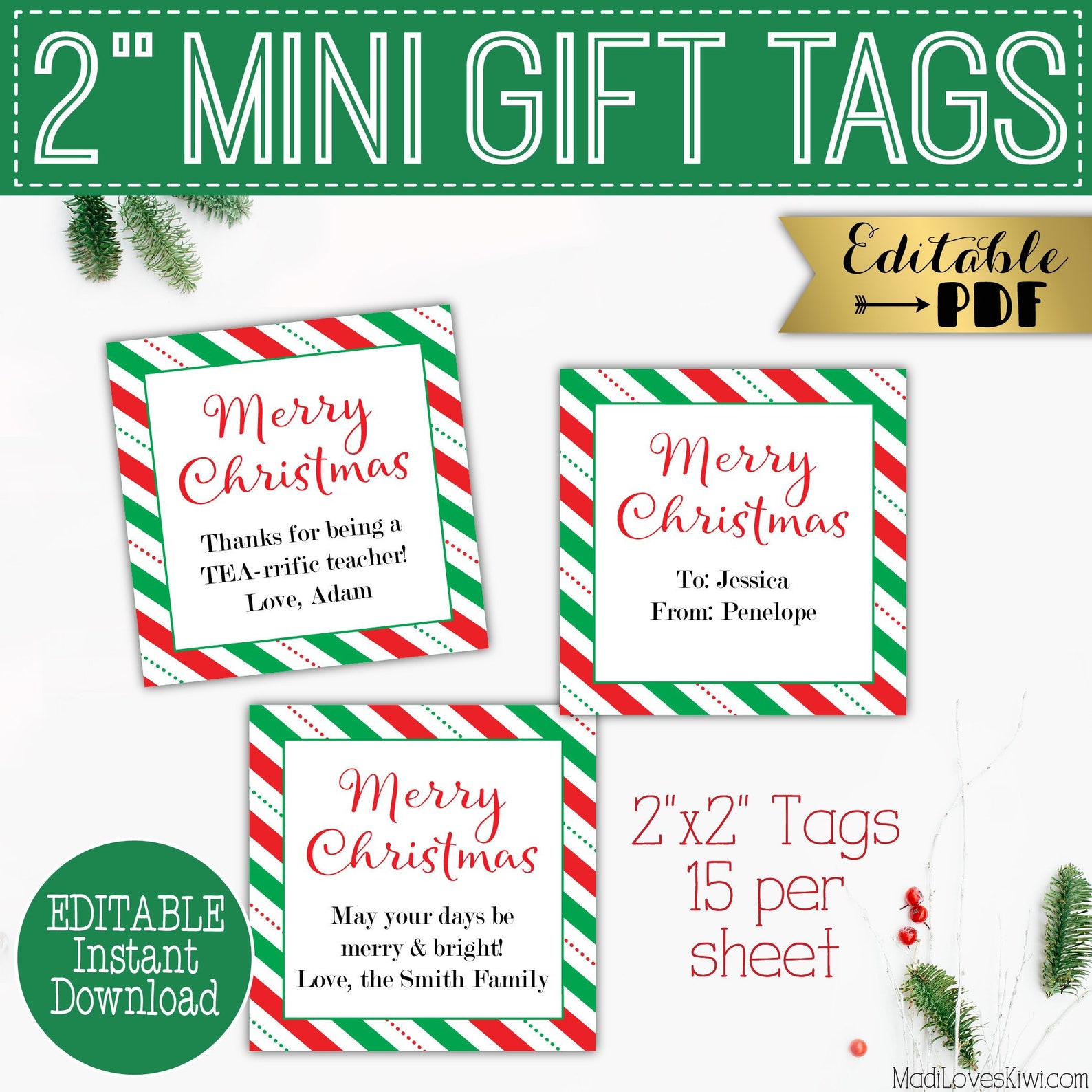 2 Mini Christmas Gift Tags Printable Reusable Holiday | Etsy