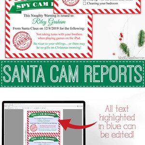 Editable Santa Cam Report Card, Naughty Warning Printable, Surveillance ...