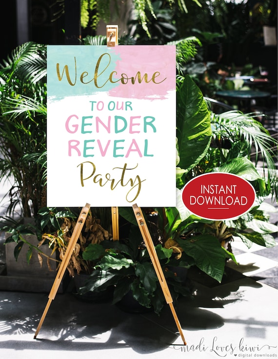 Gender Reveal Welcome Sign Printable, Pink Or Blue Party Decorations ...