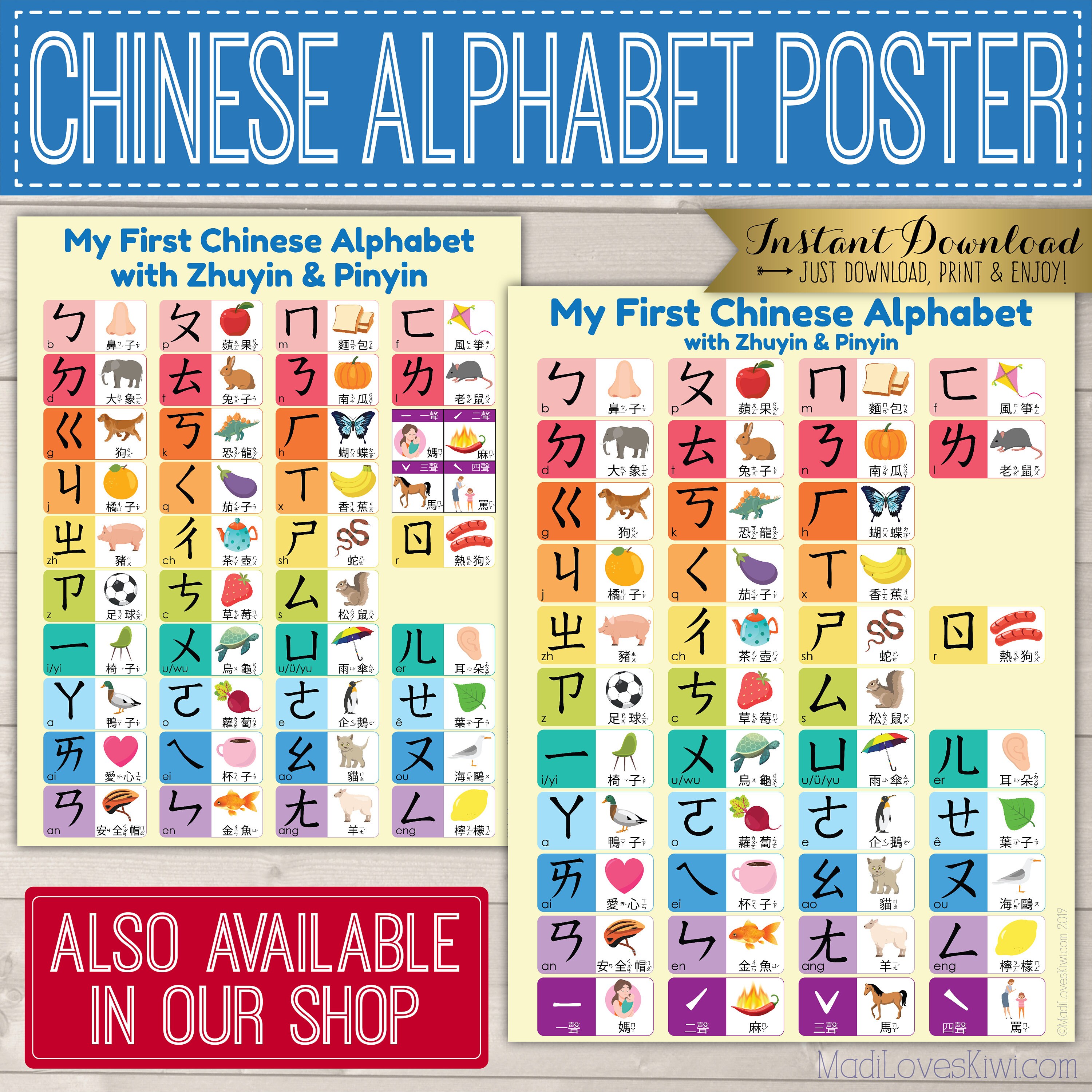Printable Chinese Alphabet Poster 8x10 11x14 BoPoMoFo Etsy