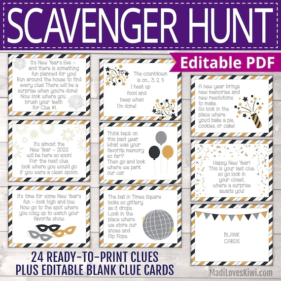 24 Printable New Year Scavenger Hunt Instant Download, Editable Indoor ...