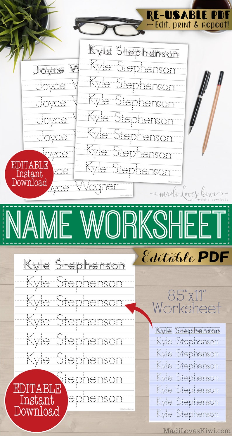 Editable Name Writing Worksheet Printable Handwriting Print | Etsy