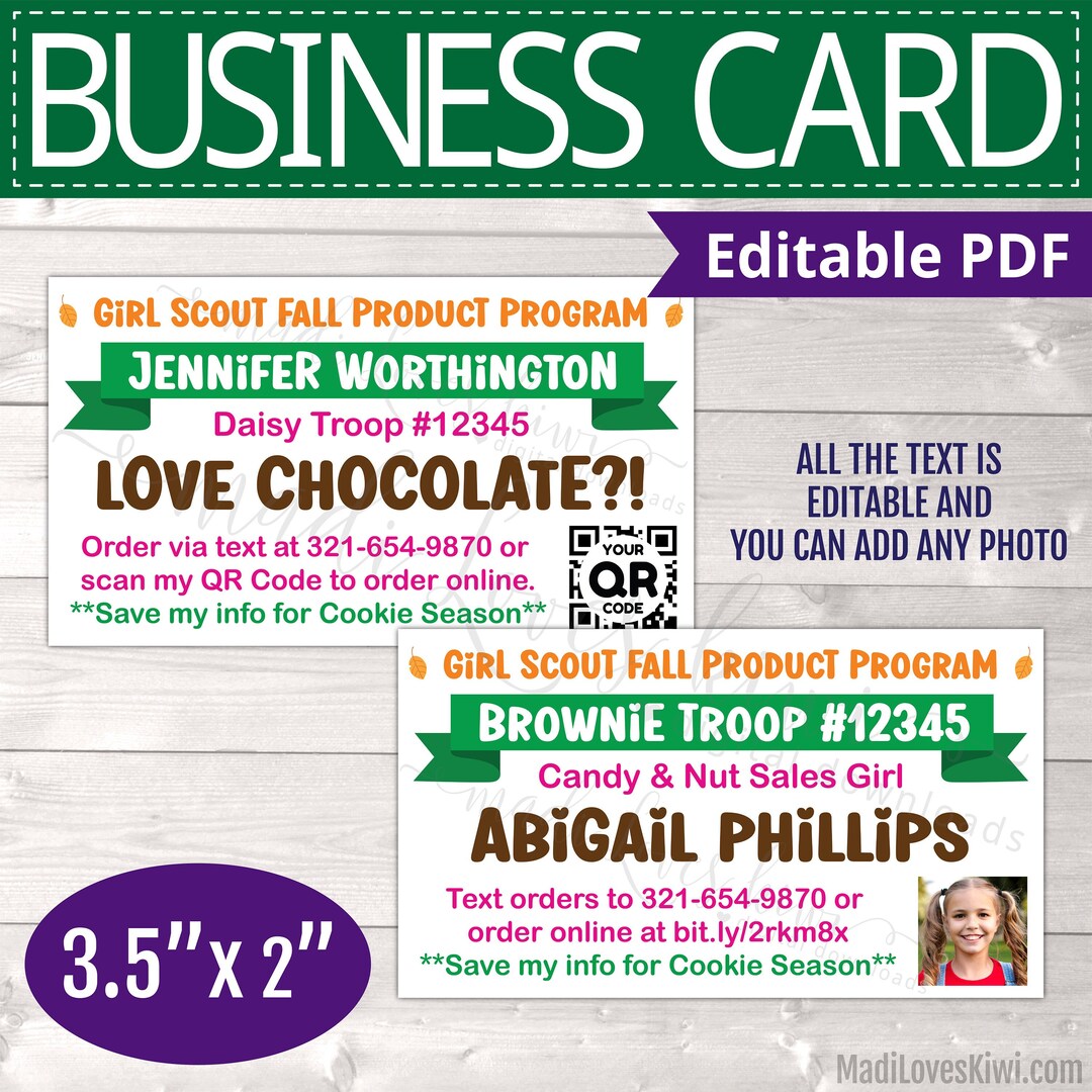 Printable Girl Scout Fall Product Business Card With QR Code - Etsy
