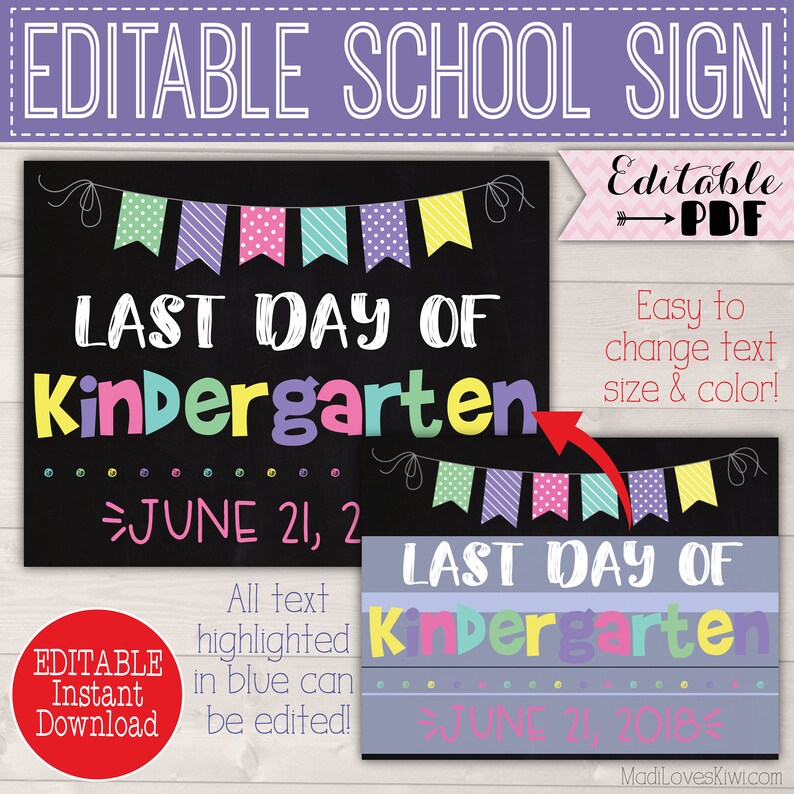 First Day of School Sign Editable PDF Last Day Chalkboard - Etsy