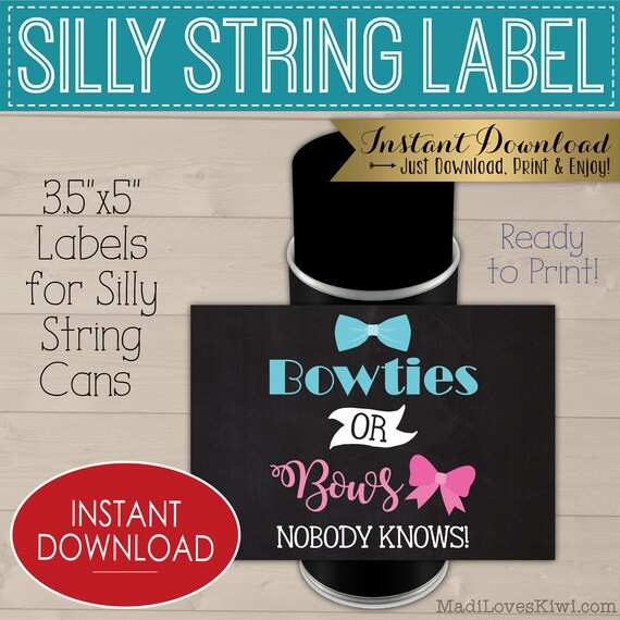 Bowties or Bows Gender Reveal Silly String Label, Printable Goofy Spray ...