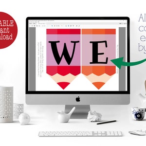 Personalized Rainbow Welcome Banner, Printable Pencil Back to School ...