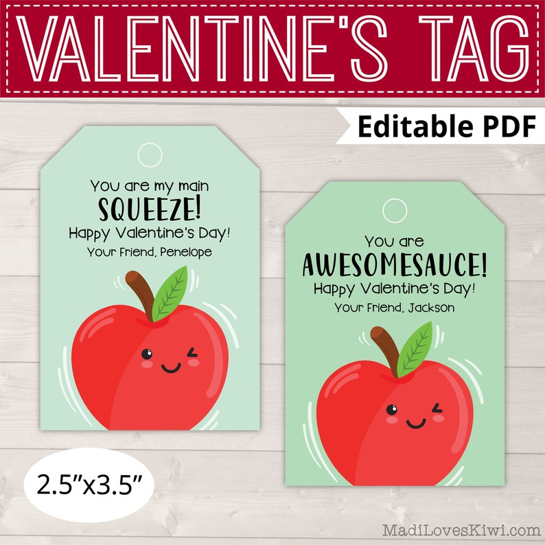 Printable Valentine Tag Instant Download Editable Apple Sauce | Etsy
