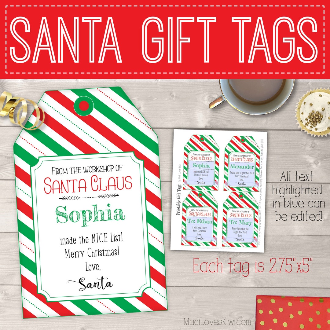 Personalized Santa Gift Tags Printable, Christmas Present Decoration ...