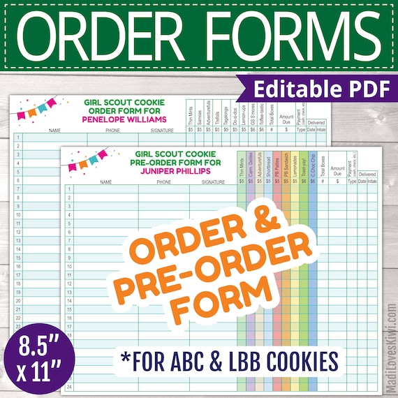 Printable Girl Scout Order Form, Editable Cookie Pre-order Instant ...