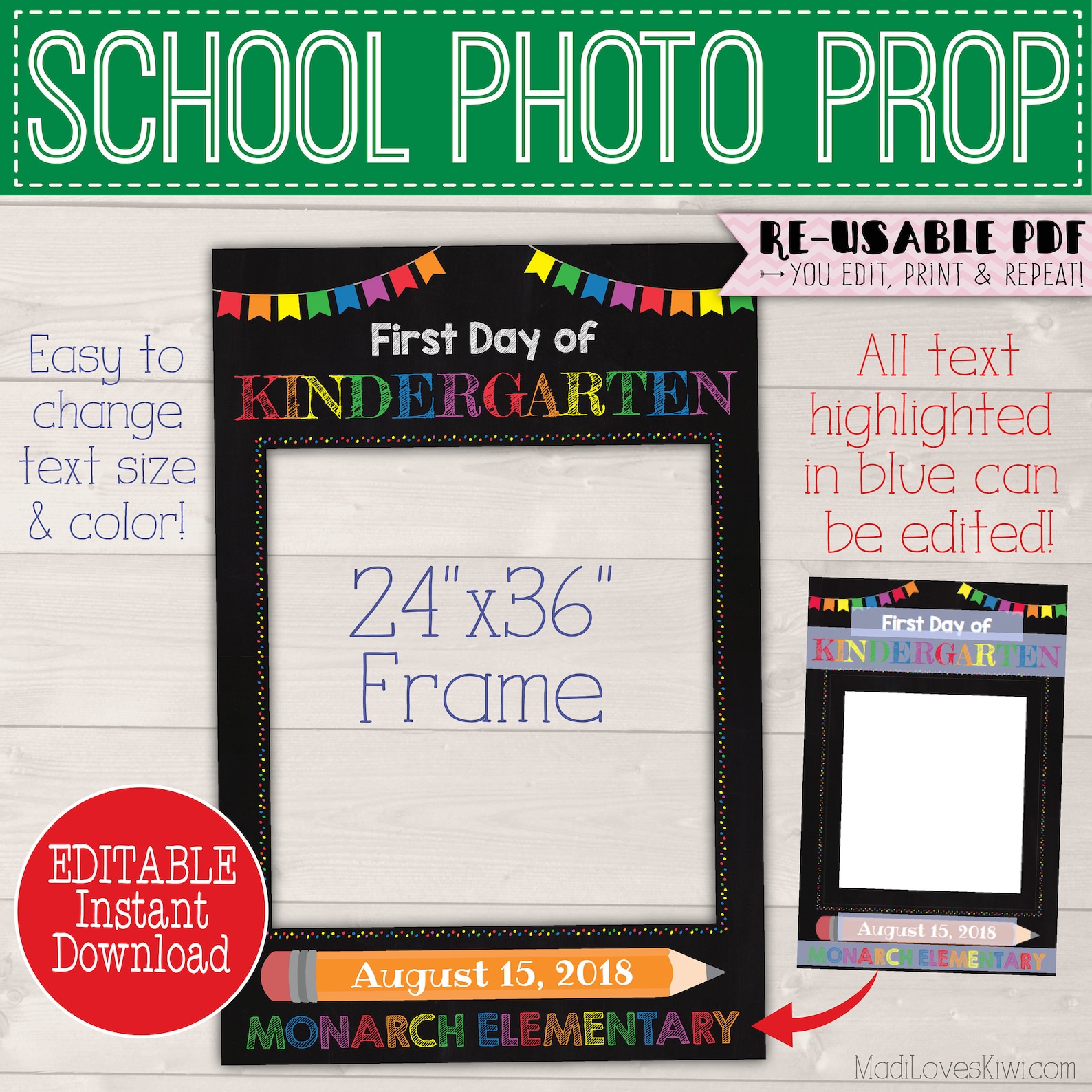 1st Day of School Sign Reusable Photo Prop Frame Printable - Etsy