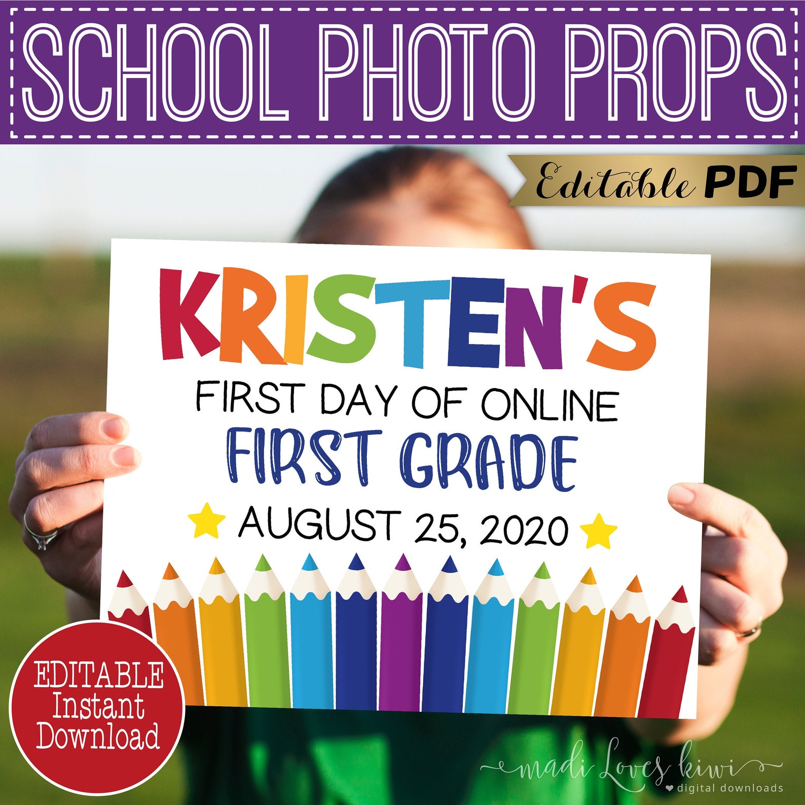 Printable First & Last Day Sign With Rainbow Pencils Digital | Etsy