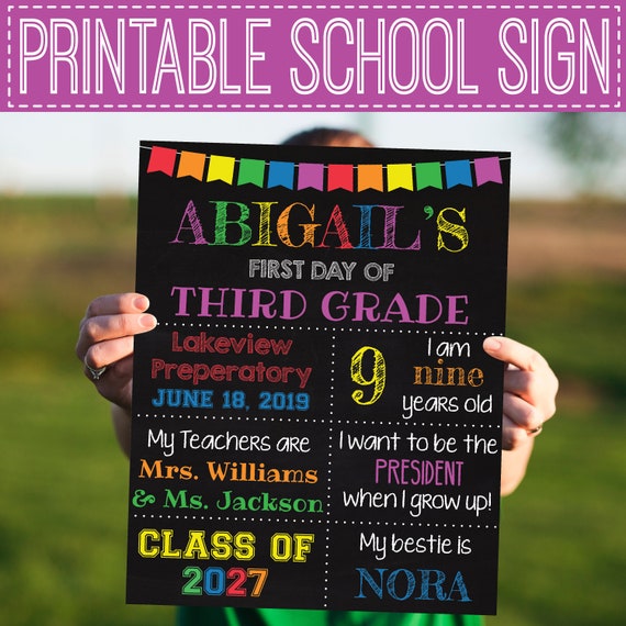 Rainbow First Day of School Sign Reusable, 8x10 Last Day Printable ...