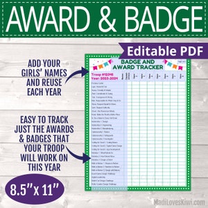 Printable Scout Badge Tracker, Editable Troop Award Chart Instant ...