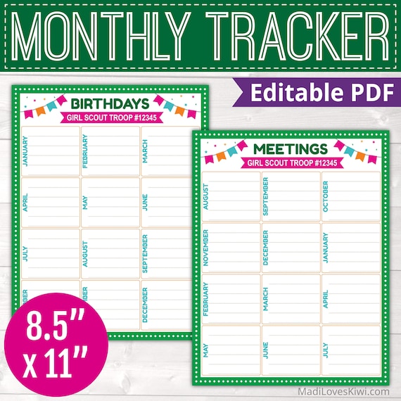 Editable Girl Scout Troop Birthday Tracker, Printable Leader Activity ...
