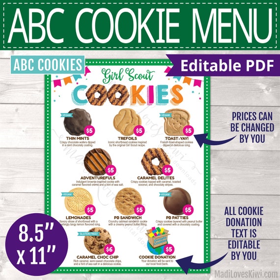 2023 ABC Girl Scout Cookie Menu w/ Donation, Printable Sale Flyer ...