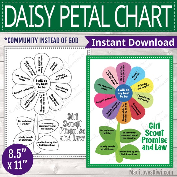 Printable Girl Scout Promise Law COMMUNITY Version Daisy Petals 