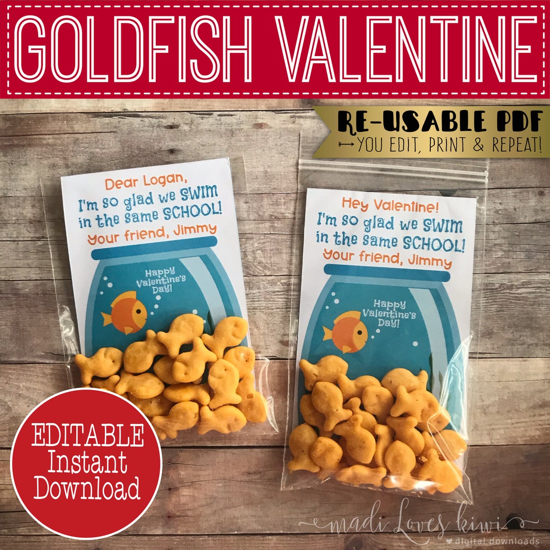 Printable Goldfish Valentines Day Card, Editable Gold Fish Bowl Note ...