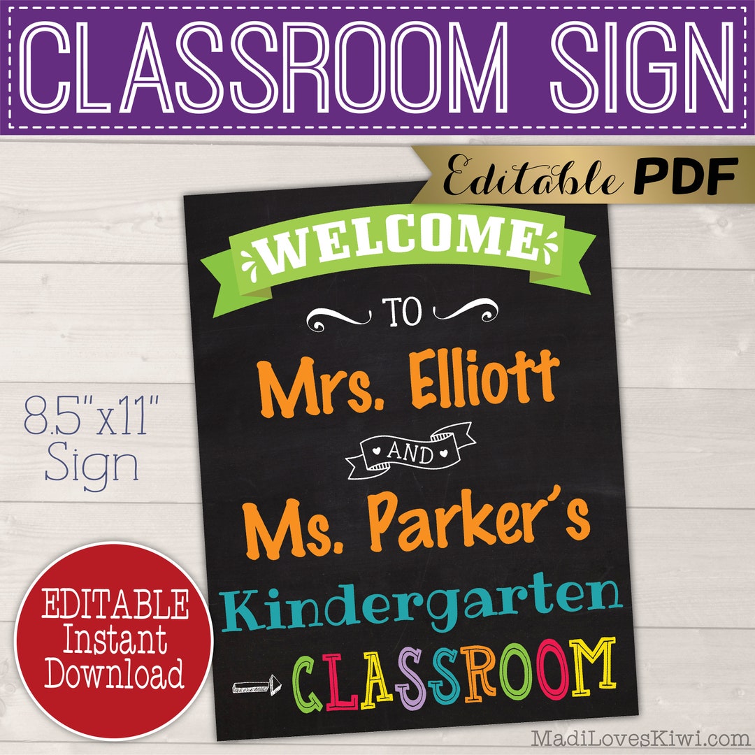 Personalized Classroom Welcome Sign Printable, Teacher Name Gift Idea ...