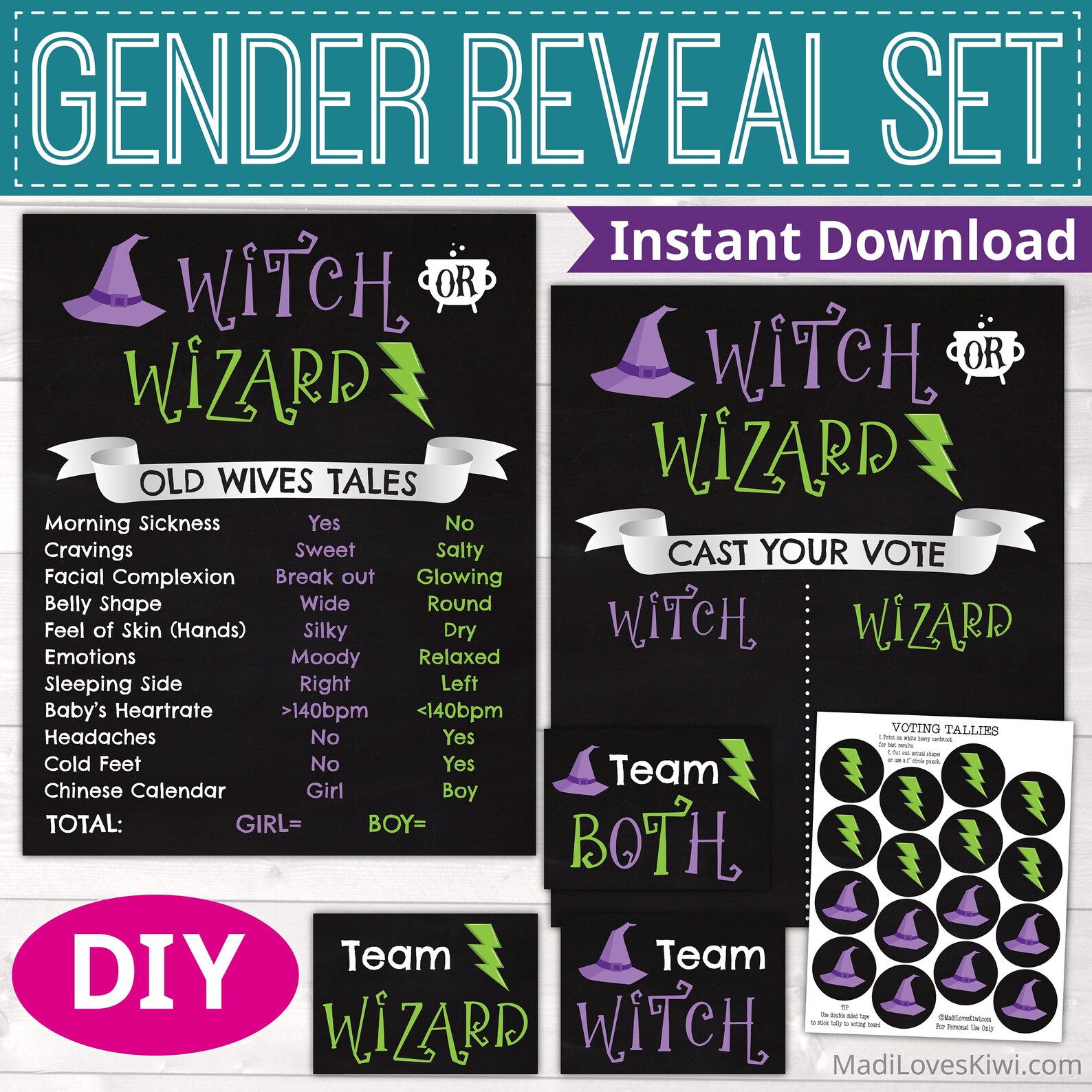 Wizard or Witch Gender Reveal Decoration Kit Printable Old - Etsy