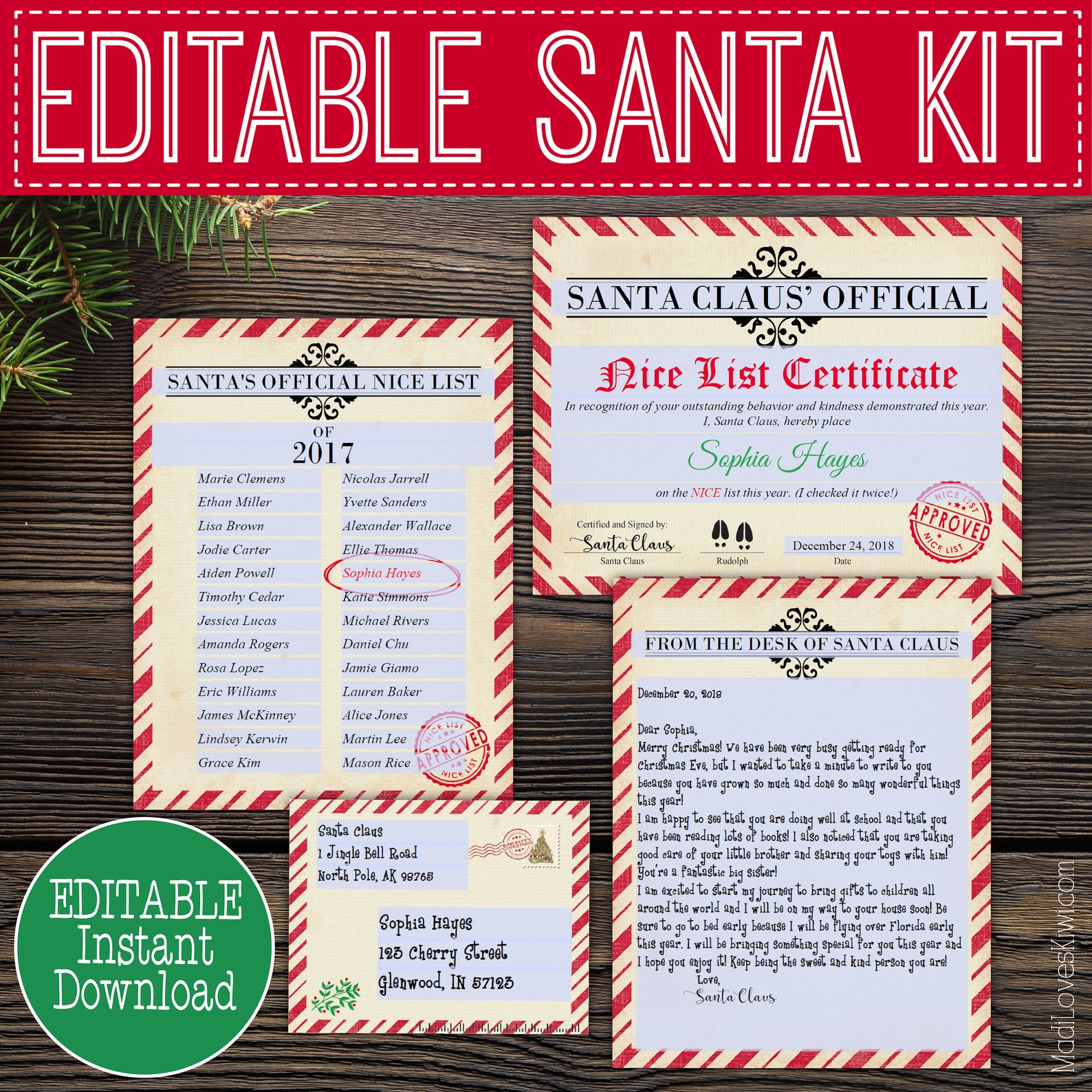 Editable Letter From Santa Printable Kit Customized Nice List - Etsy