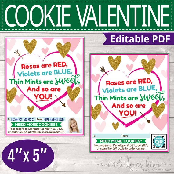 Editable Girl Scout Cookie Valentine Card with QR Code, Printable ...