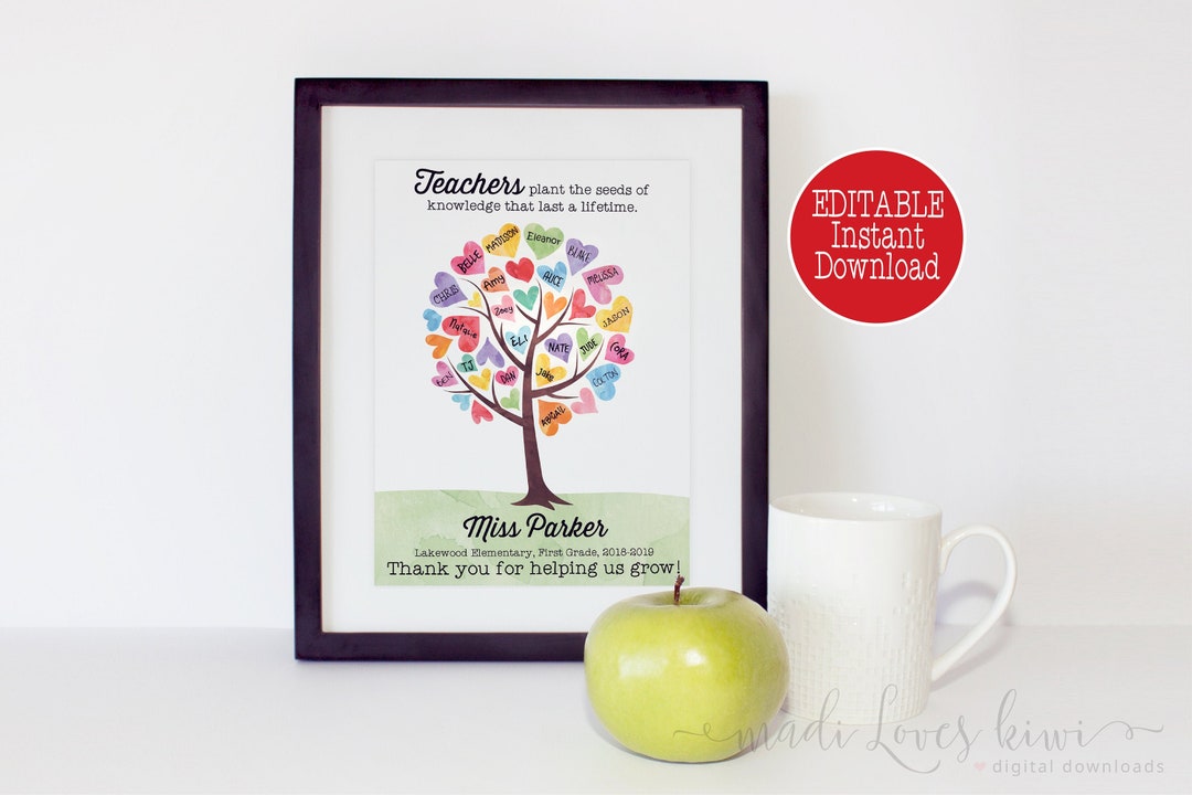 Printable Teacher Appreciation Gift, Personalized Teacher Tree, Digital ...