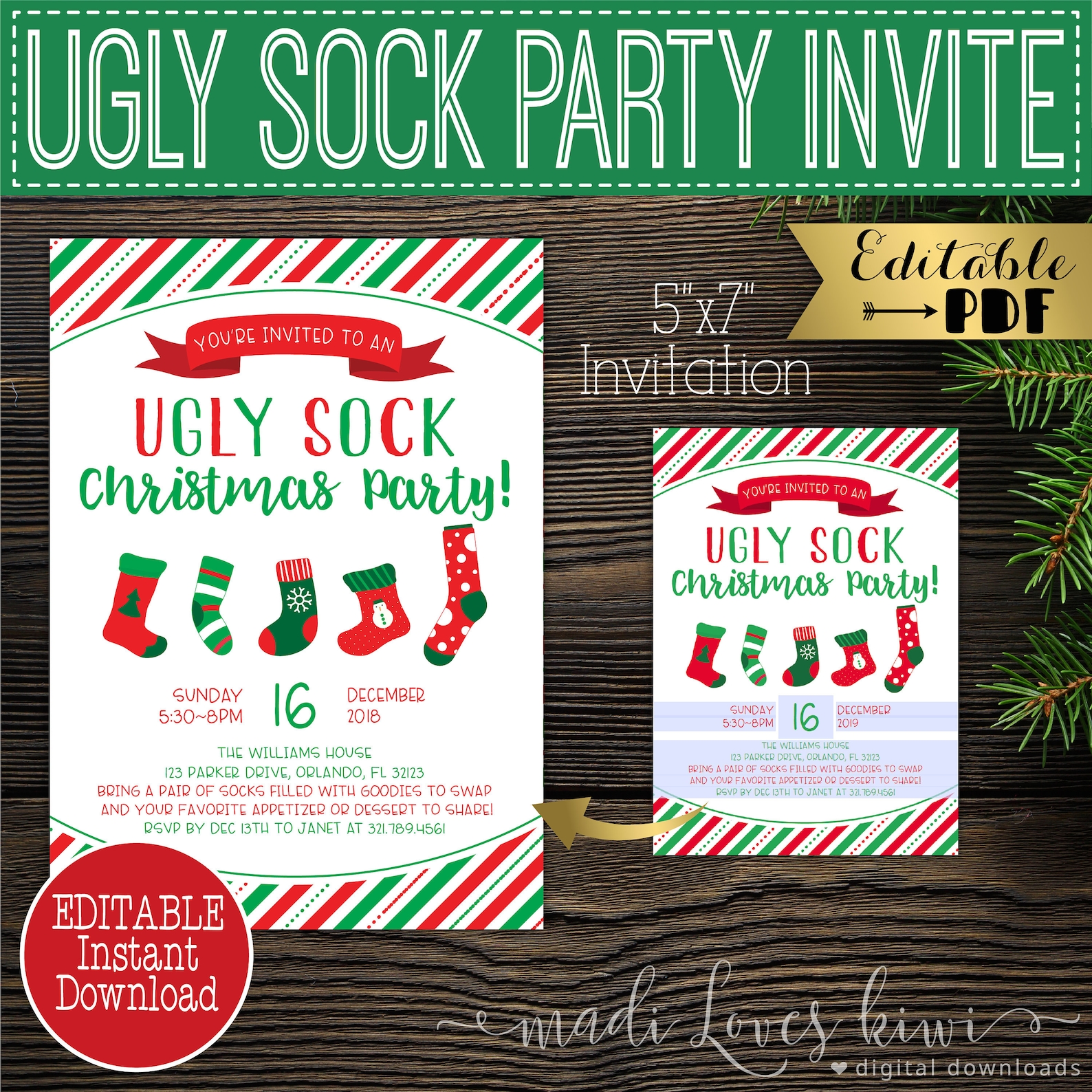 5x7 Ugly Sock Christmas Party Invitation Printable Sock Swap - Etsy