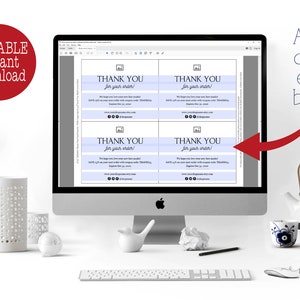 EDITABLE Thank You Card Insert, Printable Handmade Business Tag ...