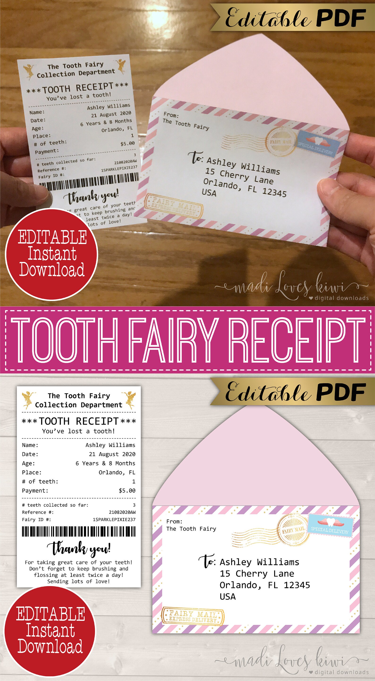 Editable Girl Tooth Fairy Receipt Printable Lost Letter PDF - Etsy UK
