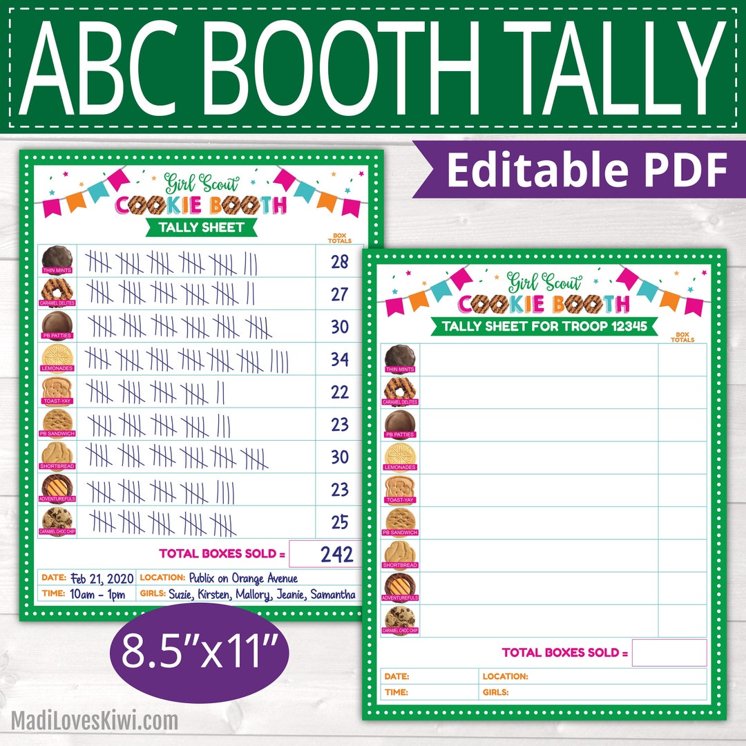 2024 ABC Bakers Girl Scout Cookie Booth Tally Sheet, Printable Sale ...
