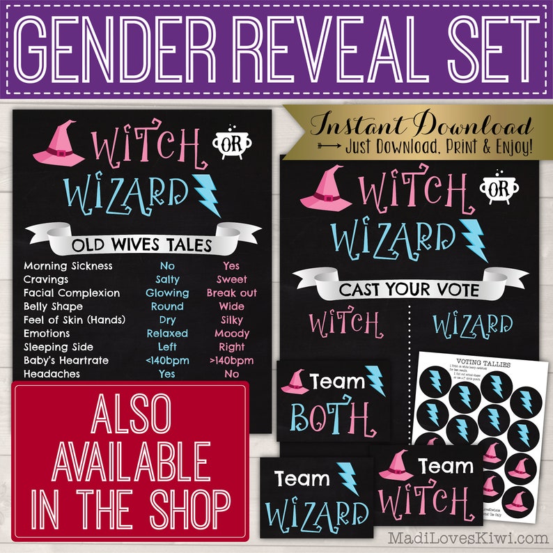 Wizard or Witch Gender Reveal Decoration Kit Printable Old - Etsy