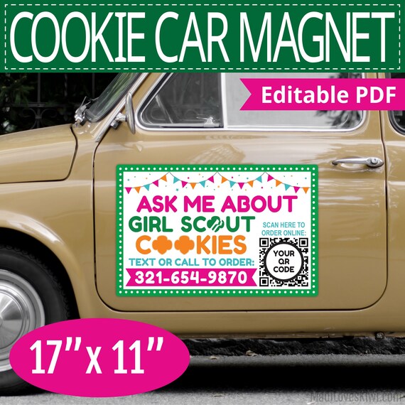 Printable Girl Scout Car Magnet 17x11, Ask Me Cookie Decal with QR Code ...